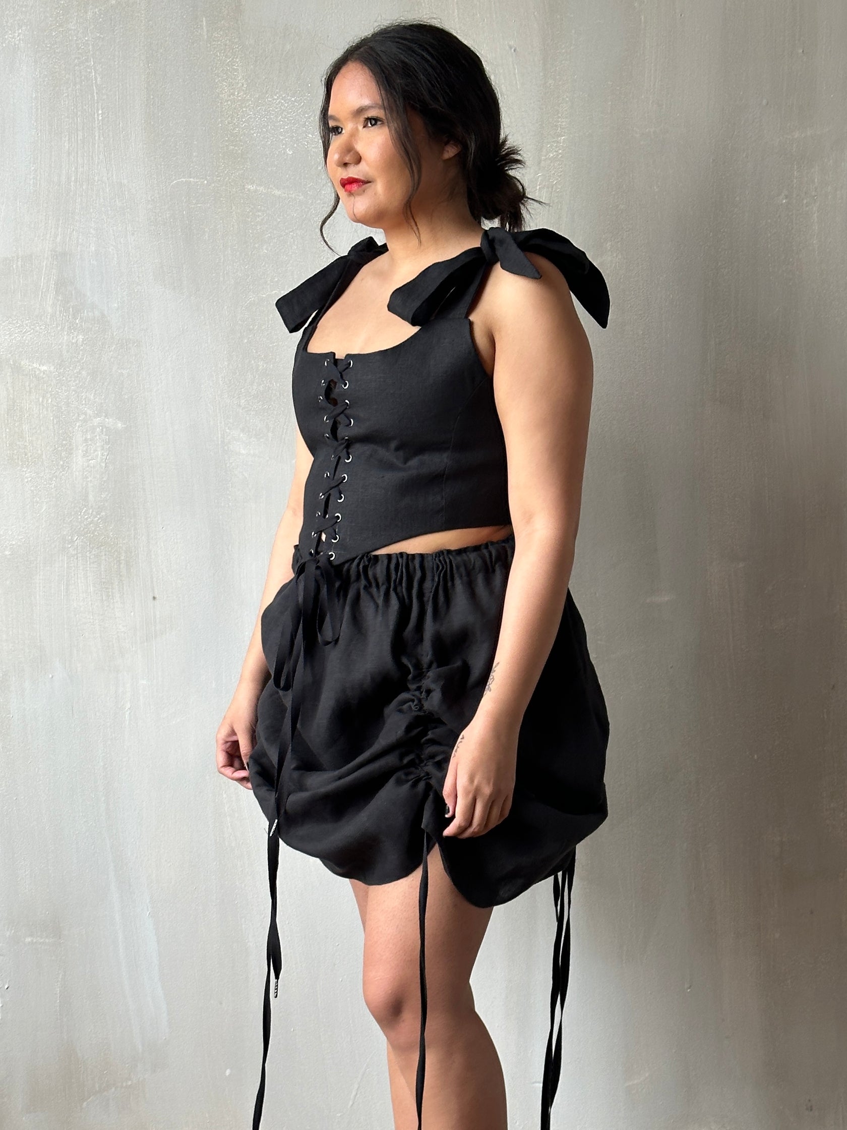 Spring '24 Black Four-Way Drawstring Skirt in Linen (Made-To-Order ...